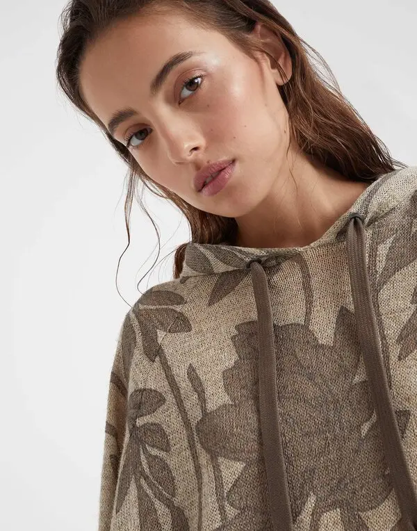 Brunello Cucinelli Floral-jacquard Hooded Knitted Top