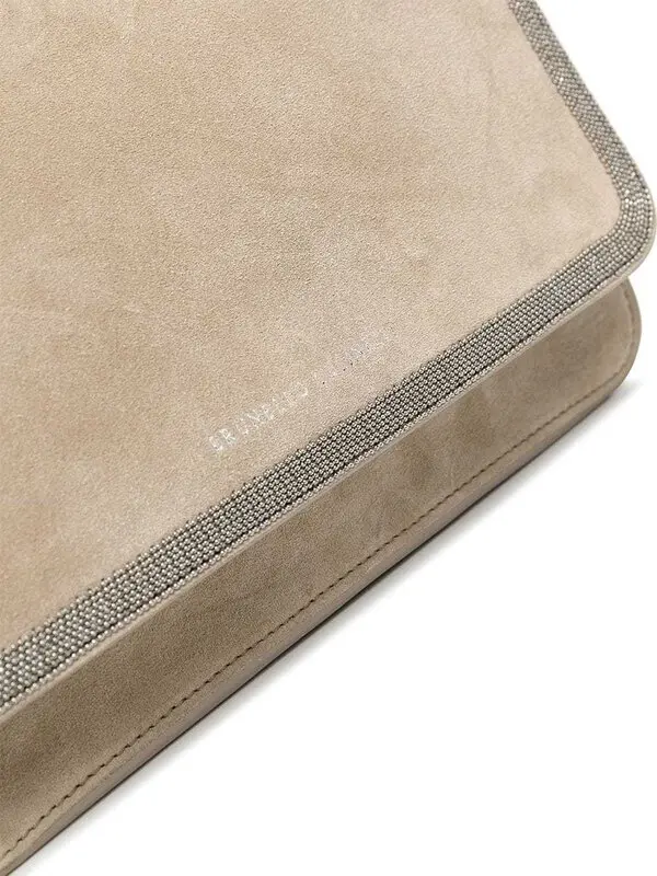 Brunello Cucinelli Suede Metallic Trim Crossbody Bag