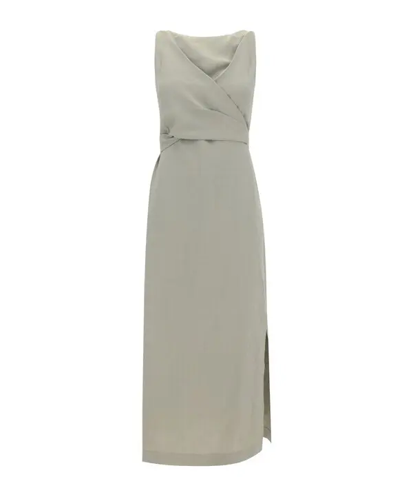 Brunello Cucinelli Sleeveless Maxi Dress With Knotted Waist - Gray