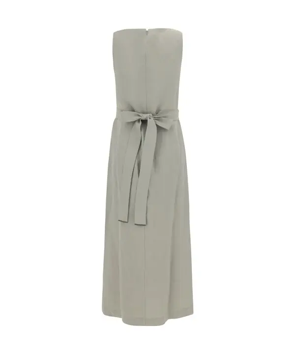 Brunello Cucinelli Sleeveless Maxi Dress With Knotted Waist - Gray