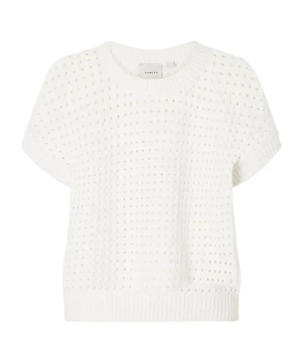Varley Hollow-out Short Sleeve Knit Sweater - White