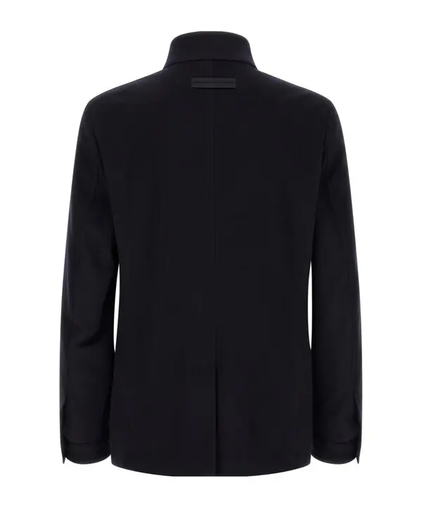Zegna High-neck Button-front Jacket With Leather Detail