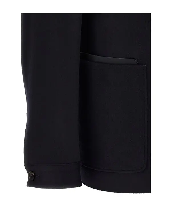 Zegna High-neck Button-front Jacket With Leather Detail