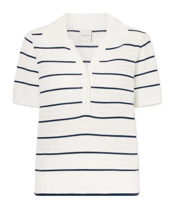 Varley Hollow-out Striped Short Sleeve Knit Sweater - White
