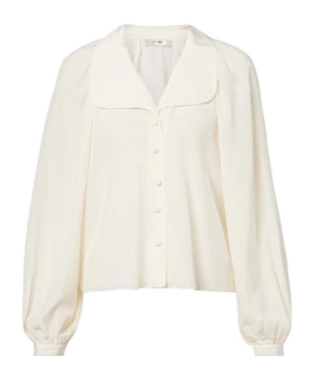 FRAME Gala Silk Georgette Blouse With Voluminous Sleeves - White