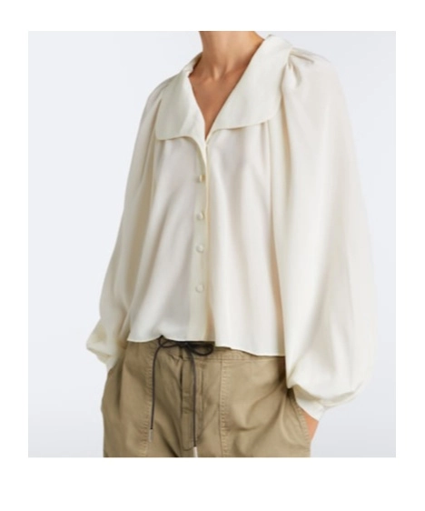 FRAME Gala Silk Georgette Blouse With Voluminous Sleeves - White