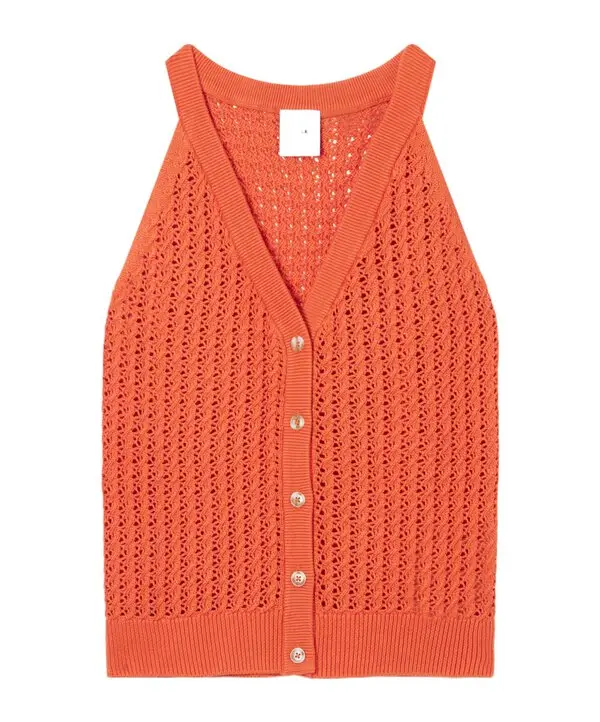 Varley Hollow Knit Button-front Vest - Red