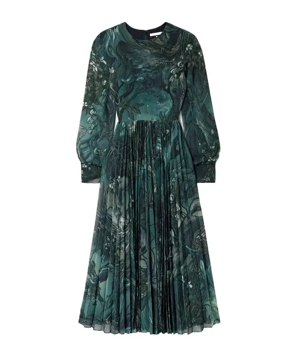 JASON WU Printed Pleated Chiffon Midi Dress