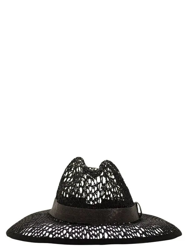 Brunello Cucinelli Hat With Ribbon And Cutouts - Black