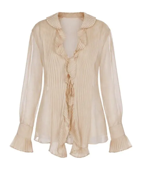 Alberta Ferretti Silk Chiffon Pleated Shirt