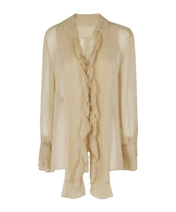 Alberta Ferretti Ruffled Pleated Blouse - Beige