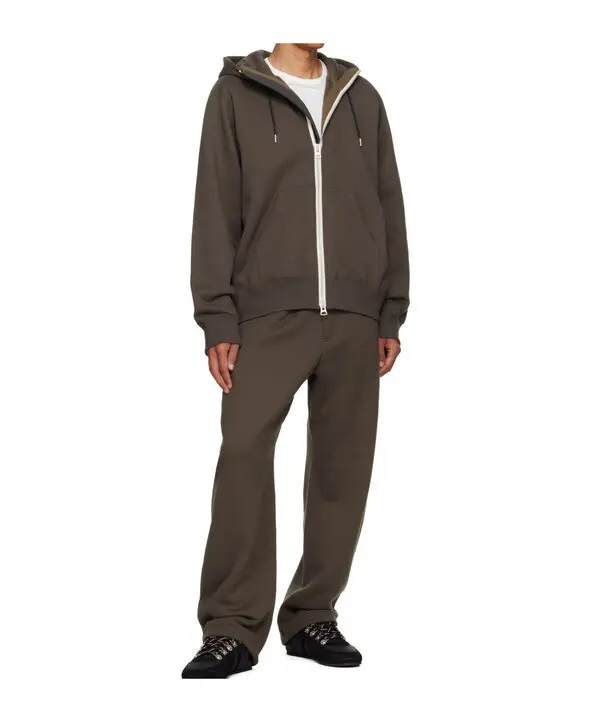 Sacai Zip-up Drawstring Cotton Jersey Hoodie - Khaki