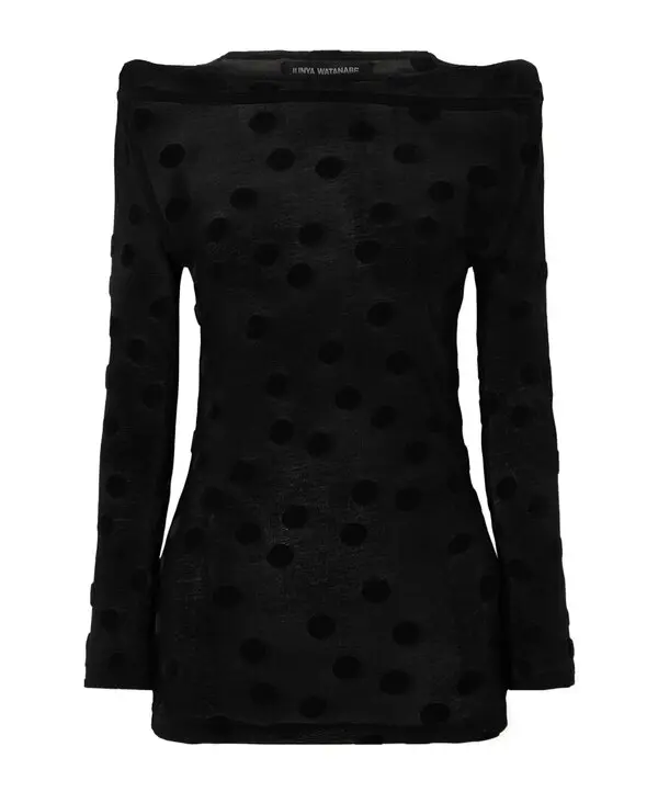 Junya Watanabe Polka-dot Flocked Cotton-jersey Blouse