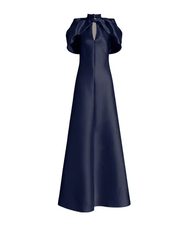 Alberta Ferretti Cape Sleeve High Neck Gown