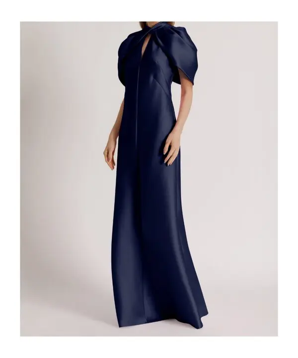 Alberta Ferretti Cape Sleeve High Neck Gown