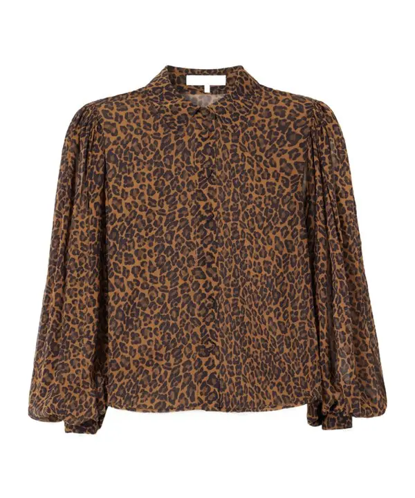 FRAME Leopard Print Silk Crepe De Chine Blouse
