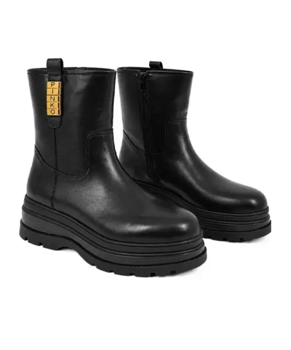 Pinko Round-toe Lug Sole Boots With Side Zip