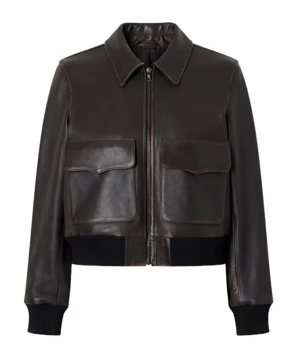 NILI LOTAN Cropped Leather Jacket - Black