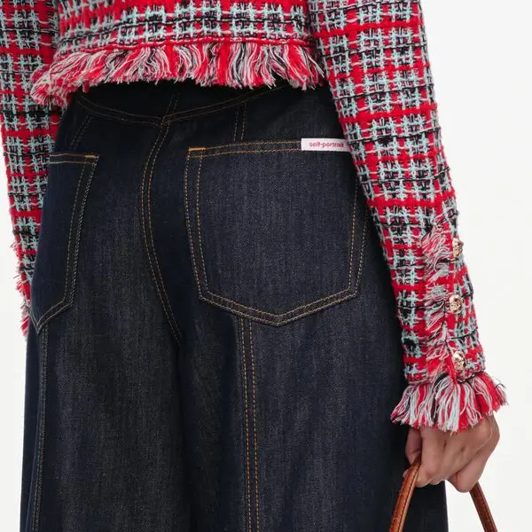 SELF-PORTRAIT Contrast-stitch Wide-leg Jeans