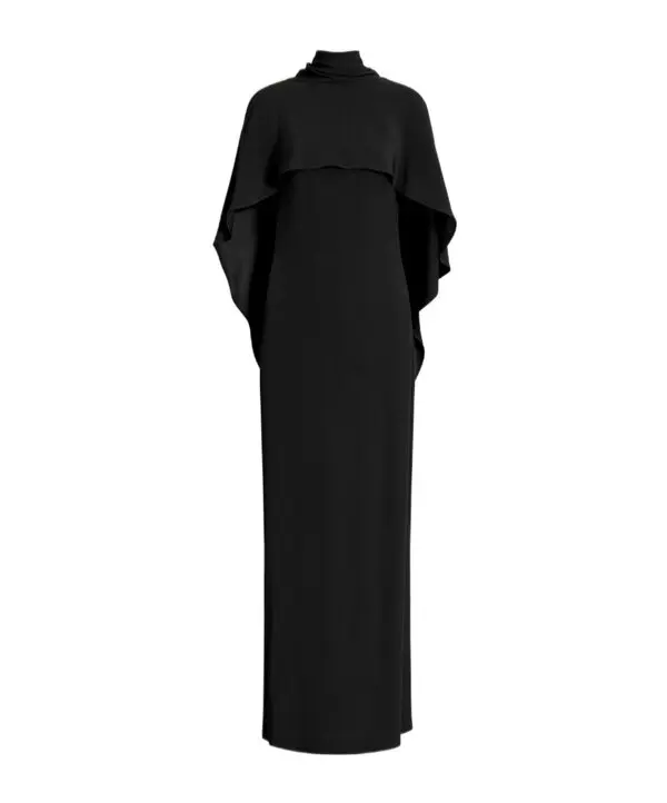 Alberta Ferretti Long Dress With Integrated Cape And Back Bow - Black