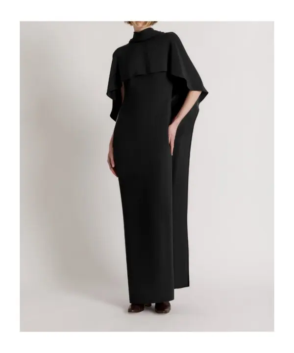 Alberta Ferretti Long Dress With Integrated Cape And Back Bow - Black
