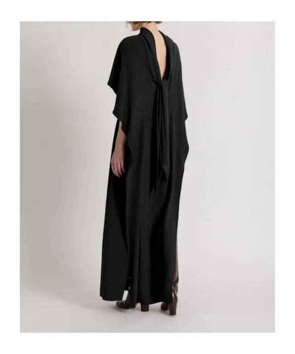 Alberta Ferretti Long Dress With Integrated Cape And Back Bow - Black