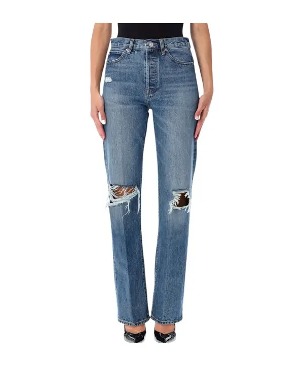 FRAME Vertical Distressed Straight Jeans