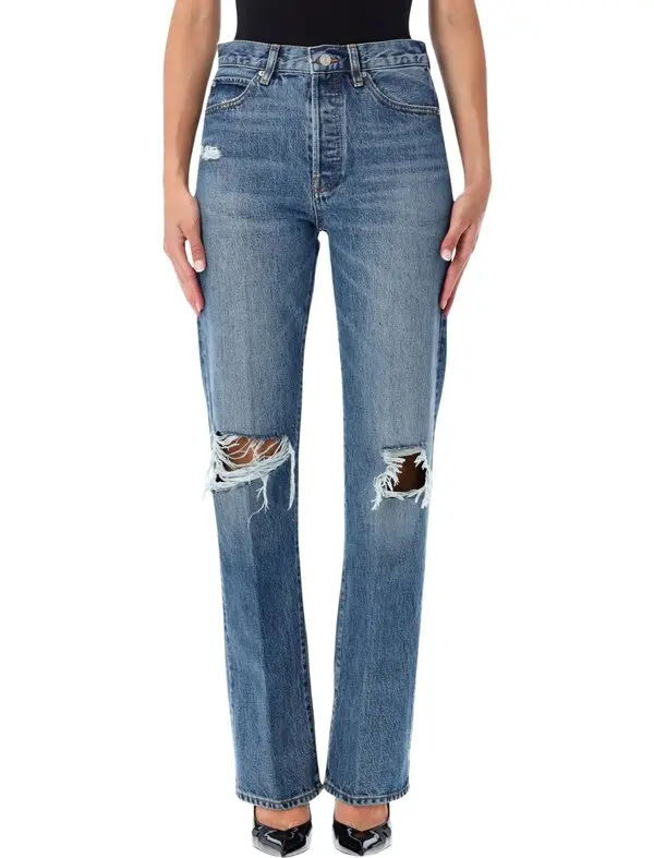FRAME Vertical Distressed Straight Jeans