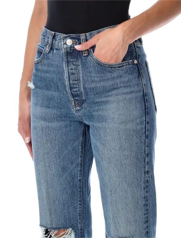 FRAME Vertical Distressed Straight Jeans