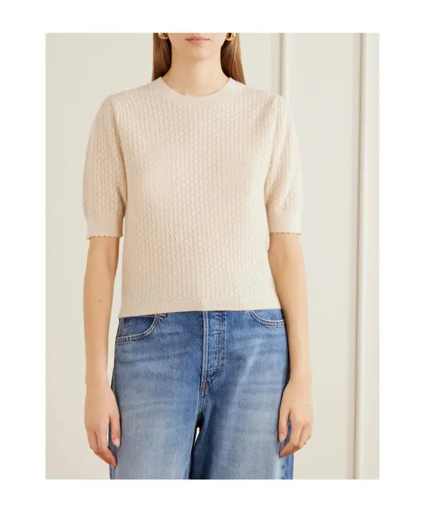 FRAME Short-sleeve Openwork Knit Top