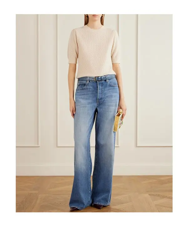 FRAME Short-sleeve Openwork Knit Top