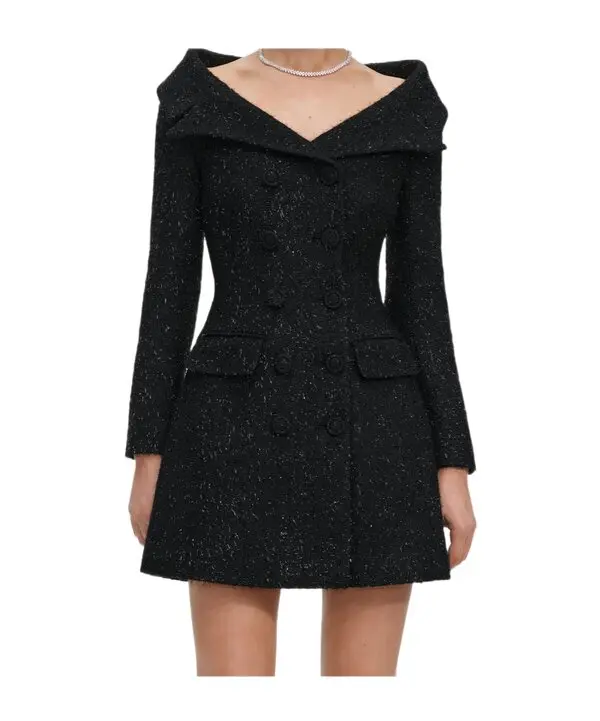 SELF-PORTRAIT Off-shoulder Double-breasted Mini Dress