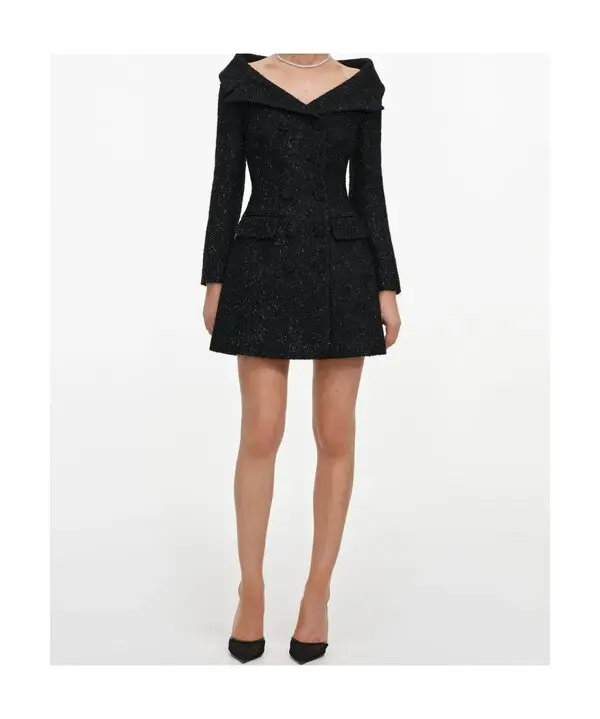 SELF-PORTRAIT Off-shoulder Double-breasted Mini Dress