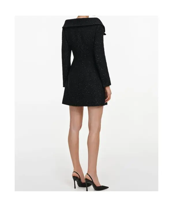 SELF-PORTRAIT Off-shoulder Double-breasted Mini Dress