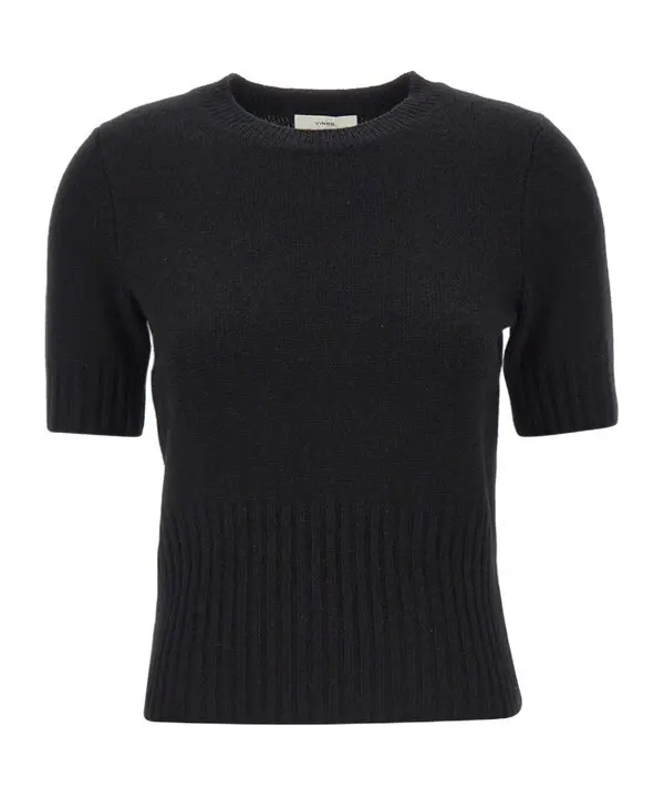 Vince Ribbed Short Sleeve Knit Sweater