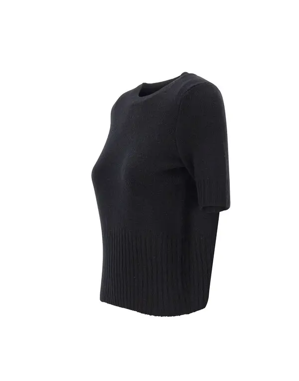 Vince Ribbed Short Sleeve Knit Sweater