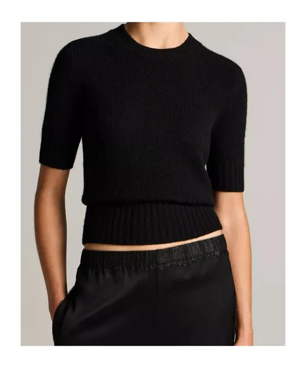 Vince Ribbed Short Sleeve Knit Sweater