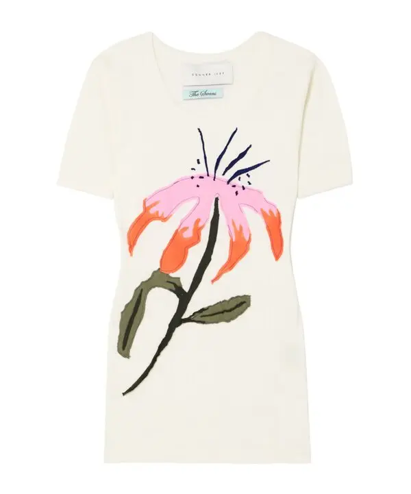 CONNER IVES Floral Appliqué Ribbed Cotton-jersey T-shirt - No
