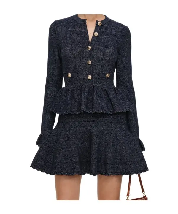 SELF-PORTRAIT Long-sleeved Dress - Navy Blue