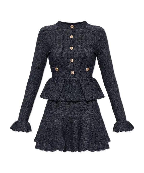 SELF-PORTRAIT Long-sleeved Dress - Navy Blue