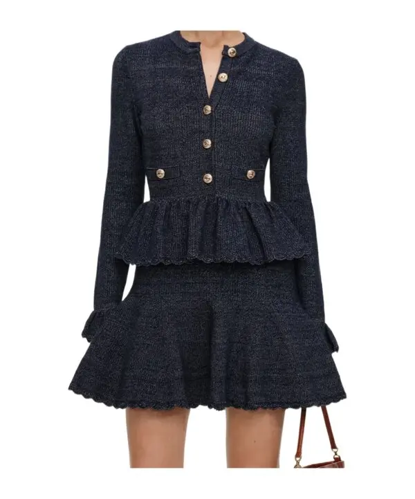 SELF-PORTRAIT Long-sleeved Dress - Navy Blue