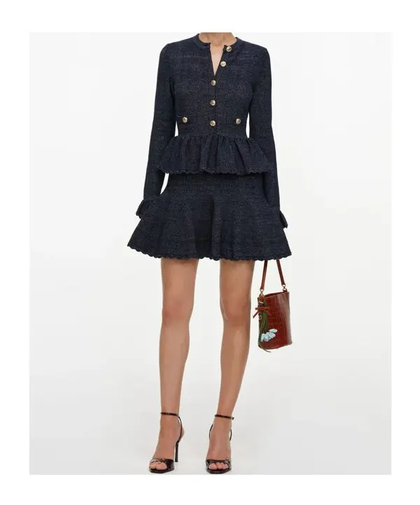SELF-PORTRAIT Long-sleeved Dress - Navy Blue