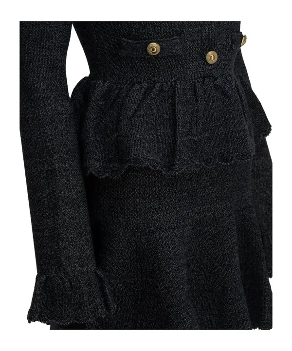 SELF-PORTRAIT Long-sleeved Dress - Navy Blue