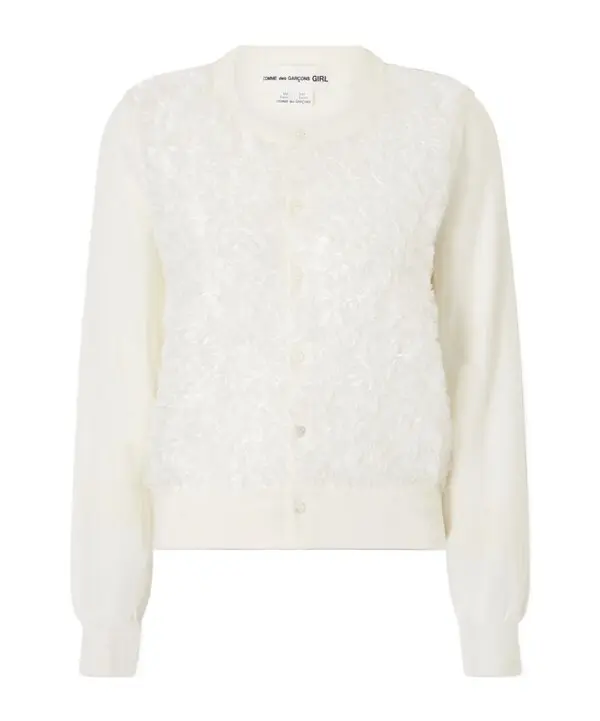 Comme Des Garçons Wool Cardigan With Ruched Organza Detailing