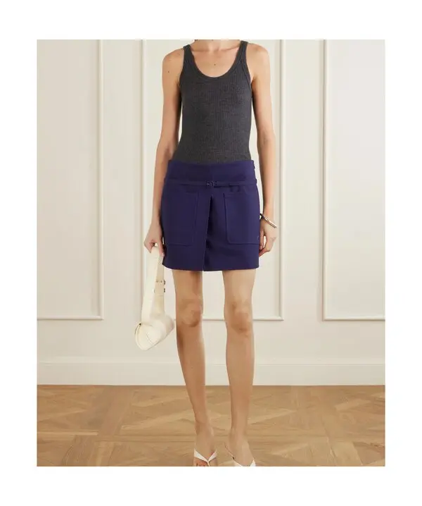 COURREGES Courrèges Belted Cotton-canvas Mini Skirt - Blue