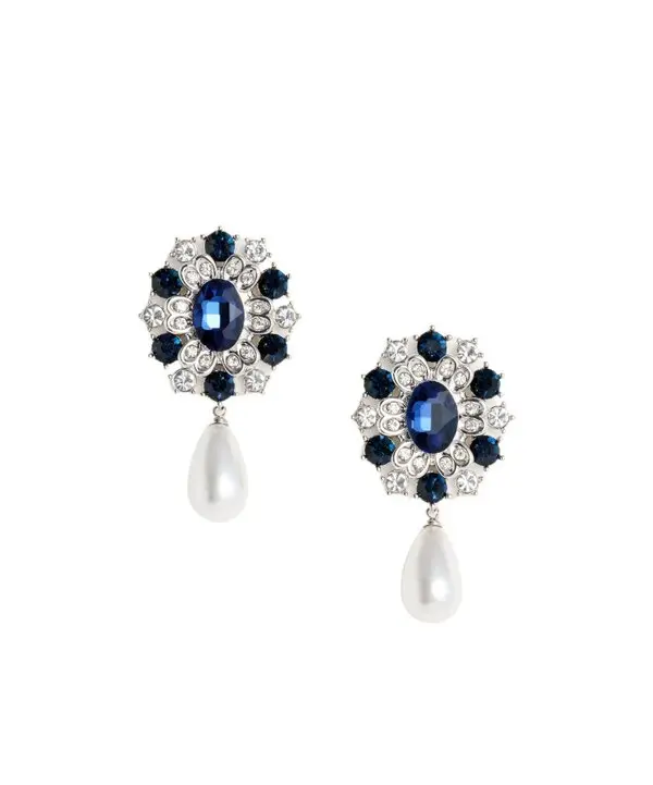 SELF-PORTRAIT Crystal Pearl Droplet Earring - Blue