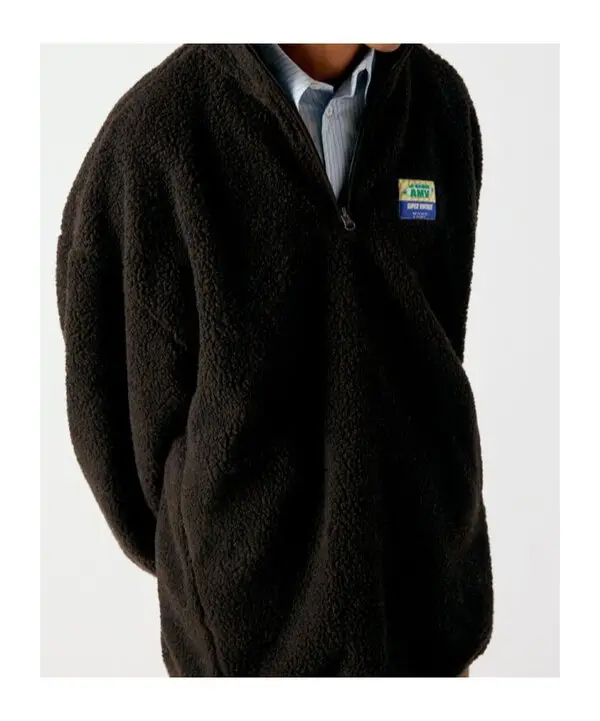 American Vintage Long Sleeve Fleece Zip-up Sweatshirt With Logo Patch