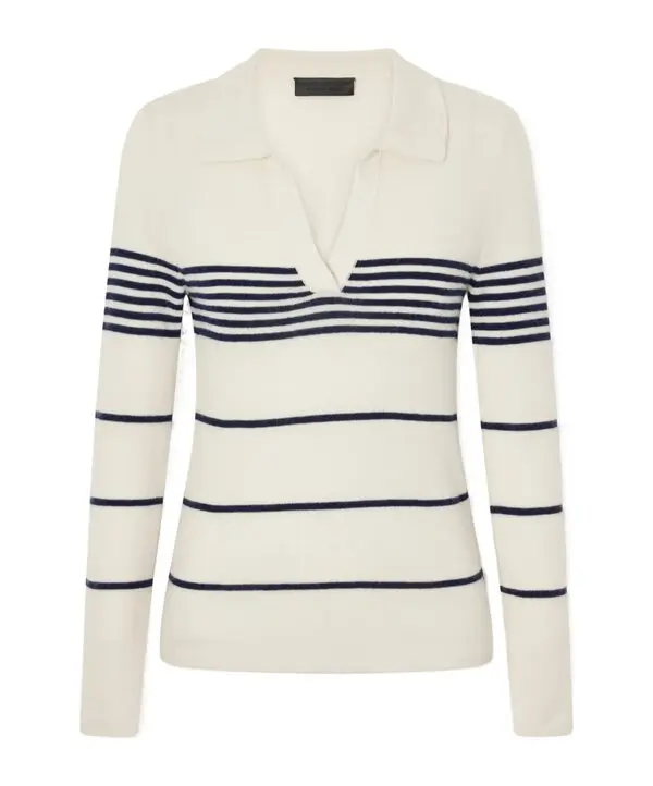 NILI LOTAN Lucille Striped Cashmere Polo Sweater - No