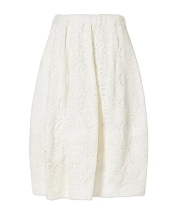 Comme Des Garçons Pleated Crocheted Cotton Midi Skirt - White