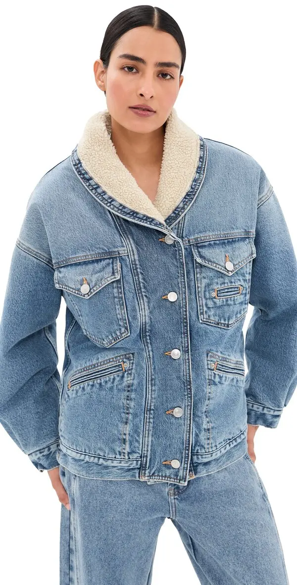 Isabel Marant Étoile Pimia Denim Jacket With Shearling Collar - Light Blue